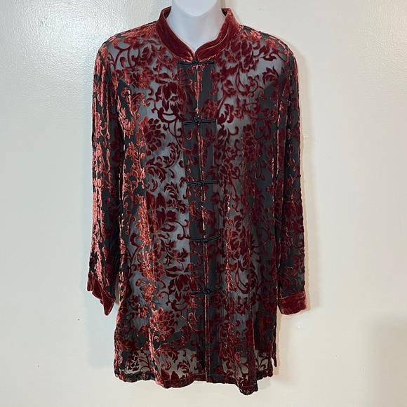 Yin Lin | Tops | Yin Lin Burnout Silk Velvet Mandarin Collar Tunic ...